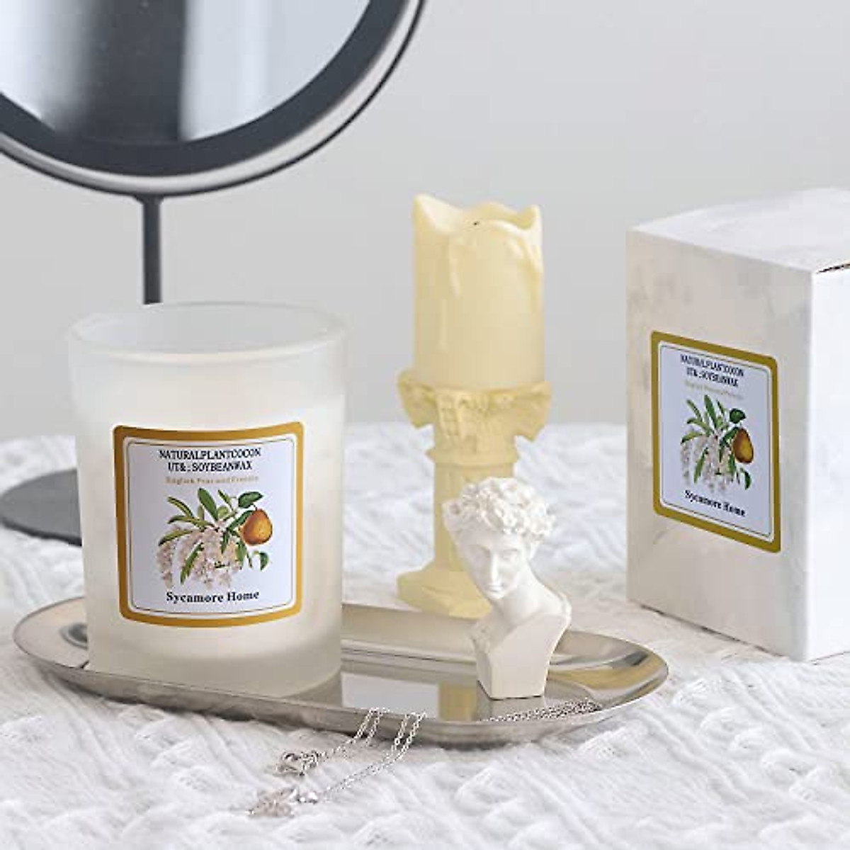 Scented Candle Freesia&English Pear Premium Aroma Candle, Candles for Home Scented Smoke-Free jar Candle