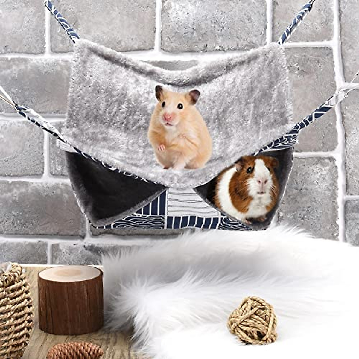 XINRUI 2 Pack Ferret Rat Hammock, Guinea Pig Cage Accessories, 13.7x13.7 Inches, Pet Cage Hanging Bunkbed Hammock for Small Animals, Guinea Pig, Ferret, Kitten, Squirrel, Chinchilla, Rat (Red, Blue)
