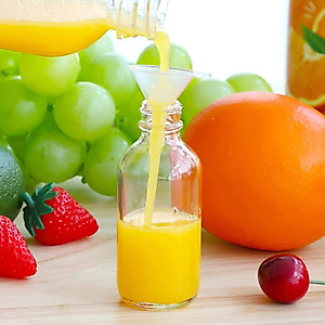 BPFY 12 Pack Clear 4 oz Glass Bottle with Caps, Funnel, Chalk Labels, Pen, Vanilla Extract Bottle, Boston Bottles for Potion, Juice, Ginger Shots, Turmeric Shot, Whiskey, Herbal Medicine, Maple Syrup