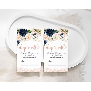 Paper Clever Party Blushing Diaper Raffle Tickets Pack of 50 - Girls Baby Shower Games – Floral Invitation Insert Cards Pink - Guests Fill-In to Win Prize Drawings - 2x4 Size Set