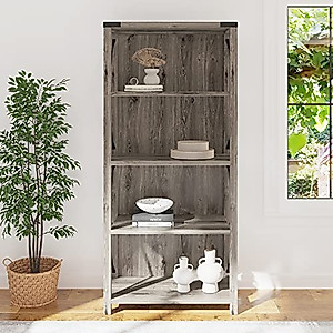 AMERLIFE Industrial Farmhous 68" TV Stand for TVs up to 70" & Set of 2 Industrial Metal X Back Bookshelf, 64", Rustic Wash Grey