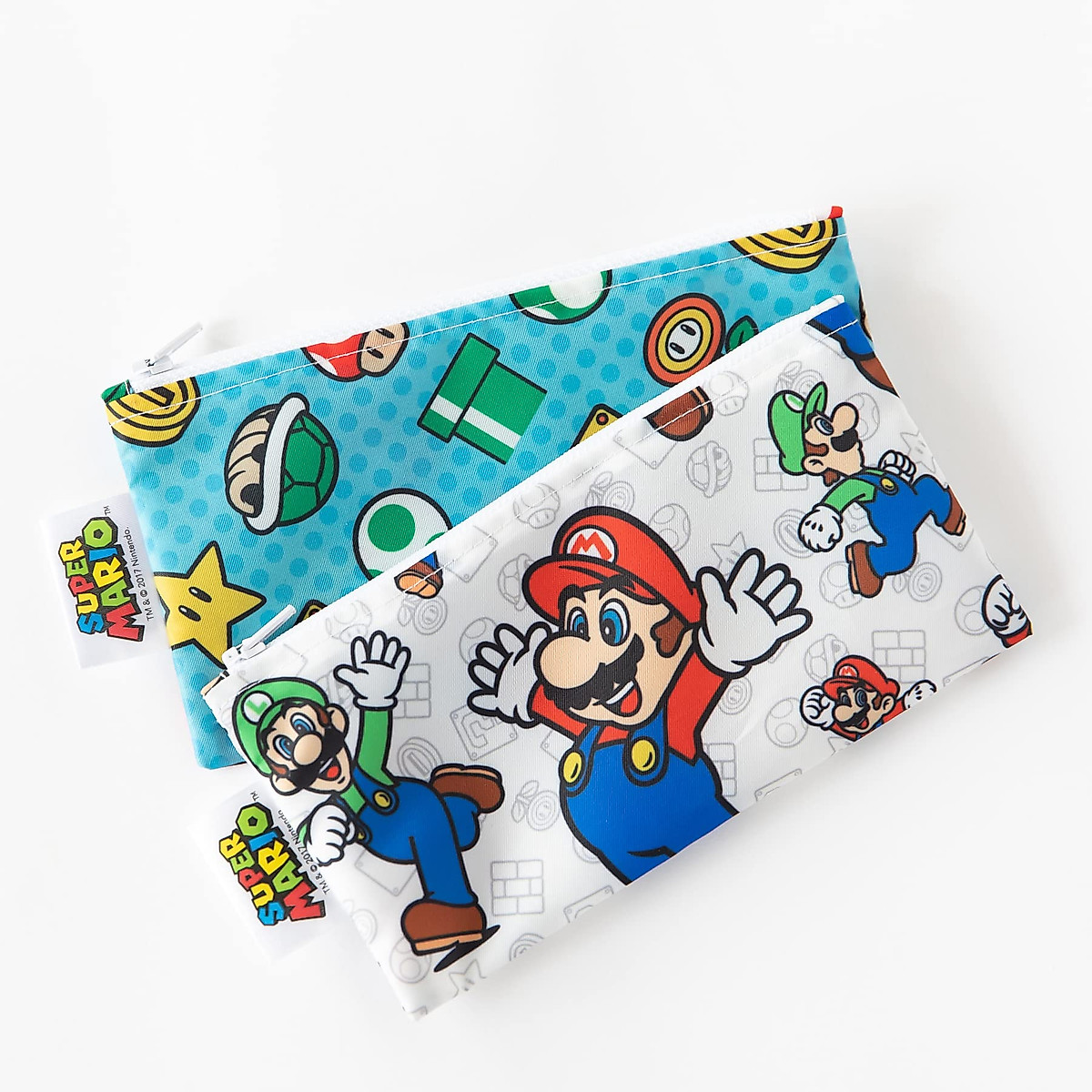 Bumkins Snack Bags, Reusable Fabric, Washable, Food Safe, BPA Free - Nintendo Mario & Luigi (2-Pack)