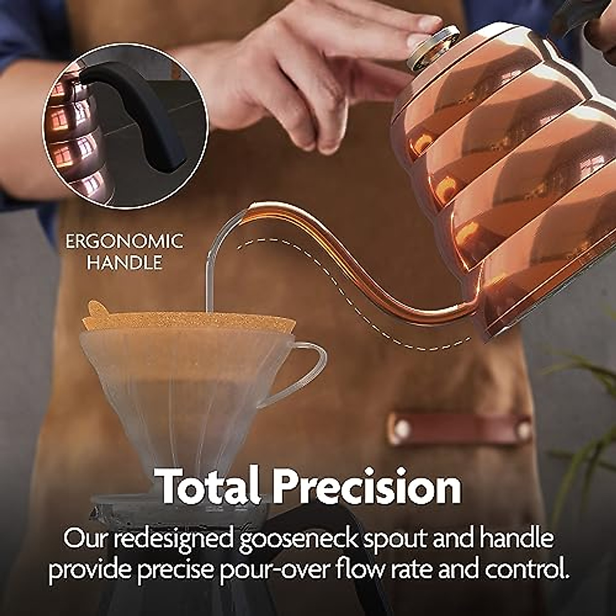Vianté Pour Over Coffee Kettle with Thermometer for Exact Temperature 40 fl oz - Premium Stainless Steel Gooseneck Tea Kettle for Drip Coffee, French Press and Tea - Works on Stove and Any Heat Source