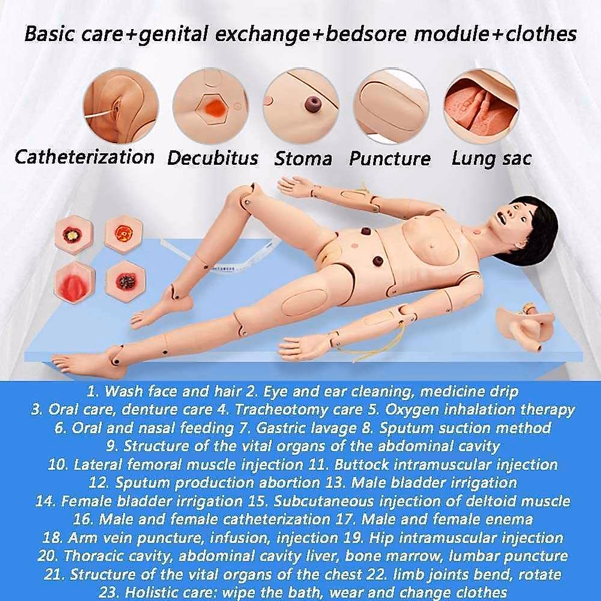 WFZY 5.5ft Patient Care Human Model PVC Anatomical Human Model Female Nursing Mannequin Removable Demonstration Human for Students Education Teaching Skills