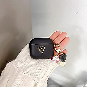 Ownest Compatible with AirPods 3 Case Cover 2021,Soft TPU with Gold Heart Cute Lucky Ball Keychain Shockproof Cover Case for Girls Women Airpods 3rd Generation-(Black)