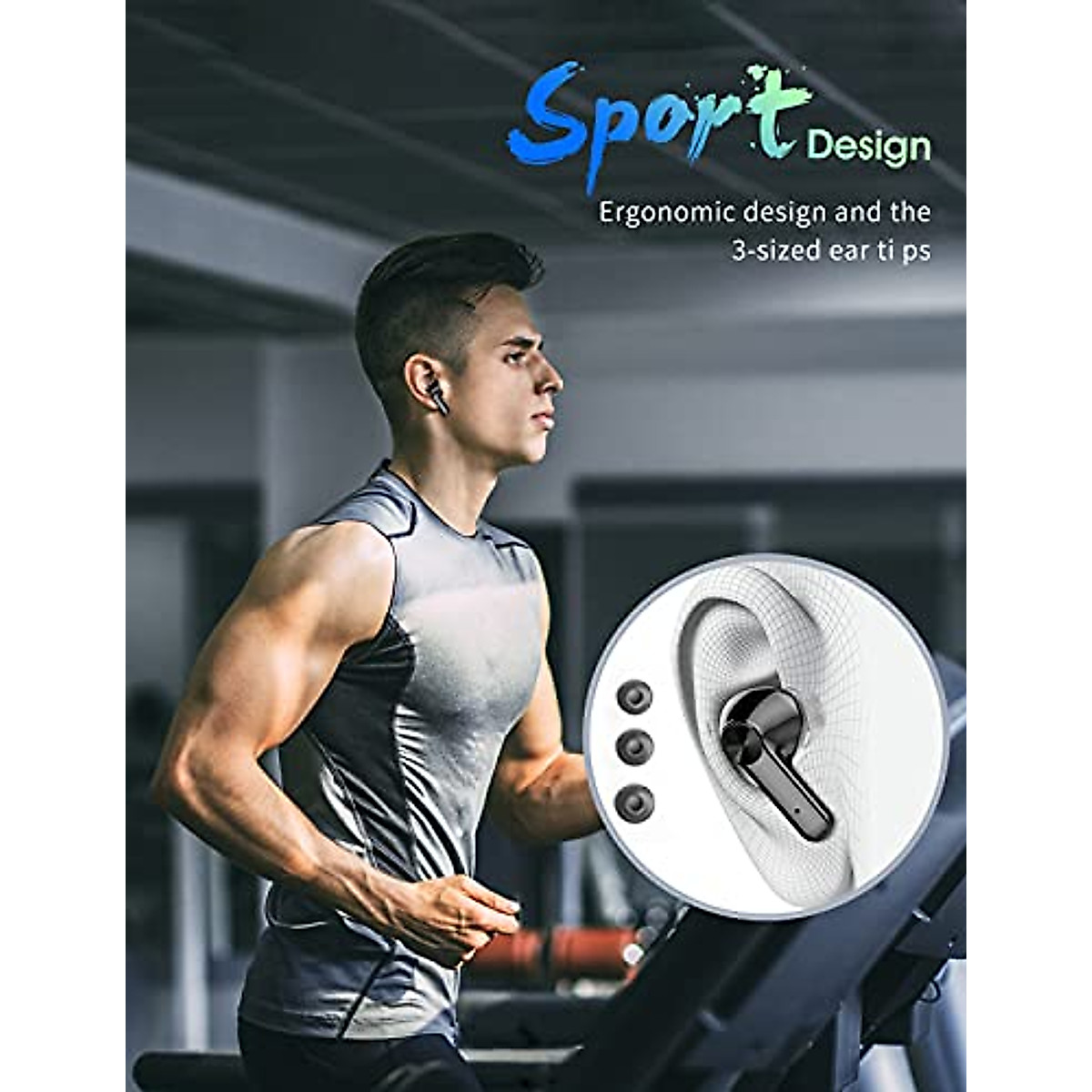 Bluetooth 5.1 Headphones, Wireless Earbuds with LED Digital Display, IPX7 Waterproof, CVC8.0 Noise Cancelling, 40H Playtime with Fast Charging Case, Suitable for Sports and Work