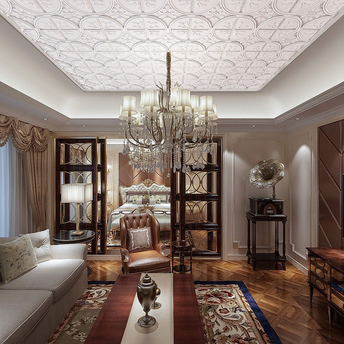 Art3d Drop Ceiling Tiles 2x2, Glue-up Ceiling Panel, Fancy Classic Style in Gray