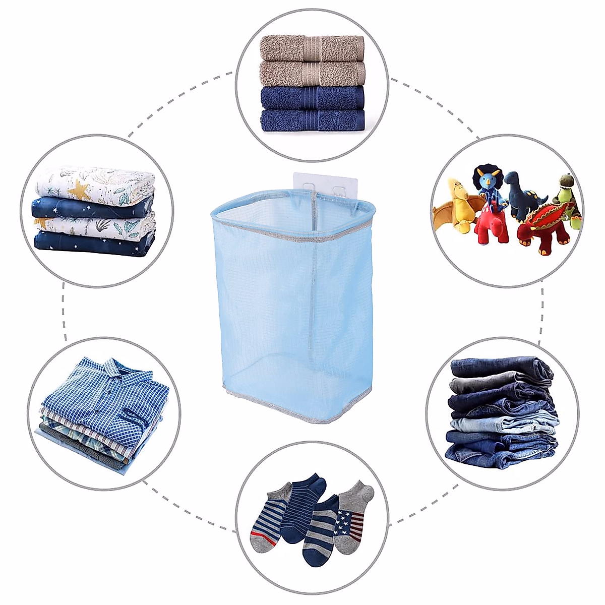 Linkidea 2 Packs Bath Toy Storage Organizer, Hanging Mesh Bathtub Toy Holder Basket with Adhesive Hooks, Shower Caddy for Kids Toddlers Bathroom Car Toy (Blue & Pink)