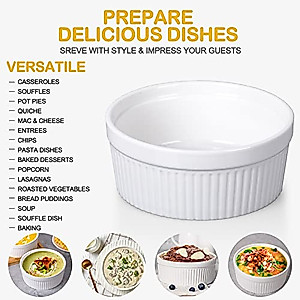 Delling Large Ramekins 32 Oz Oven Safe/Soup Bowls, 1 Quart Serving Bowls Ceramic Round for Baking, Salad, Pasta, Creme Brulee, Souffle Dish, Pot Pie