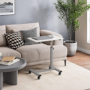 Seville Classics Airlift Height Adjustable Mobile Rolling Laptop Cart Computer Workstation Desk Table for Home, Office, Classroom, Hospital, w/Wheels, Overbed Sit Stand (24"), Faux Marble