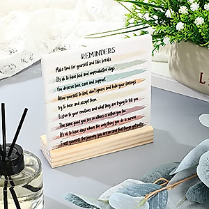 Mental Health Reminders Sign Decor Inspirational Desk Office Wall Art Motivational Cheer up Gifts Ceramic Positive Quotes Decor with Wooden Stand for Christmas Office Classroom Gift Decoration