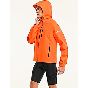 TSLA Men's Cycling Waterproof Jacket, Reflective Hoodie Windbreaker, Packable Bike Rain Jackets with Back Pocket, Cycling Neon Yellow, X-Large