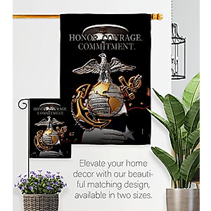Honor Courage Commitment Garden Flag - Armed Forces Marine Corps USMC Semper Fi United State American Military Veteran Retire Official - House Banner Small Yard Gift Double-Sided 13 X 18.5