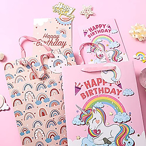 WRAPAHOLIC 13" Large Birthday Gift Bags with Card and Tissue Paper - 2 Pack for Kids Girl Birthday, Gift Wrap