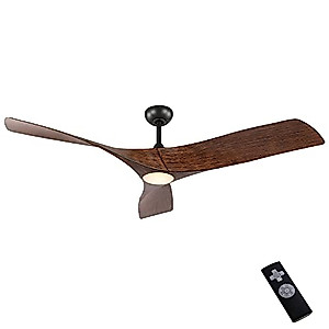 WINGBO Ceiling Fan, 62in DC, Walnut, Modern, Old Bronze, 3 Curved ABS Blades, Light Kit, Remote, Living Room, Kitchen, Bedroom, ETL Listed