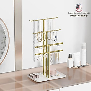 pickpiff Jewelry Stand Holder Organizer: 14.5" Sturdy Jewelry Hanger for Necklace, Earring, Bracelet, Gold and White