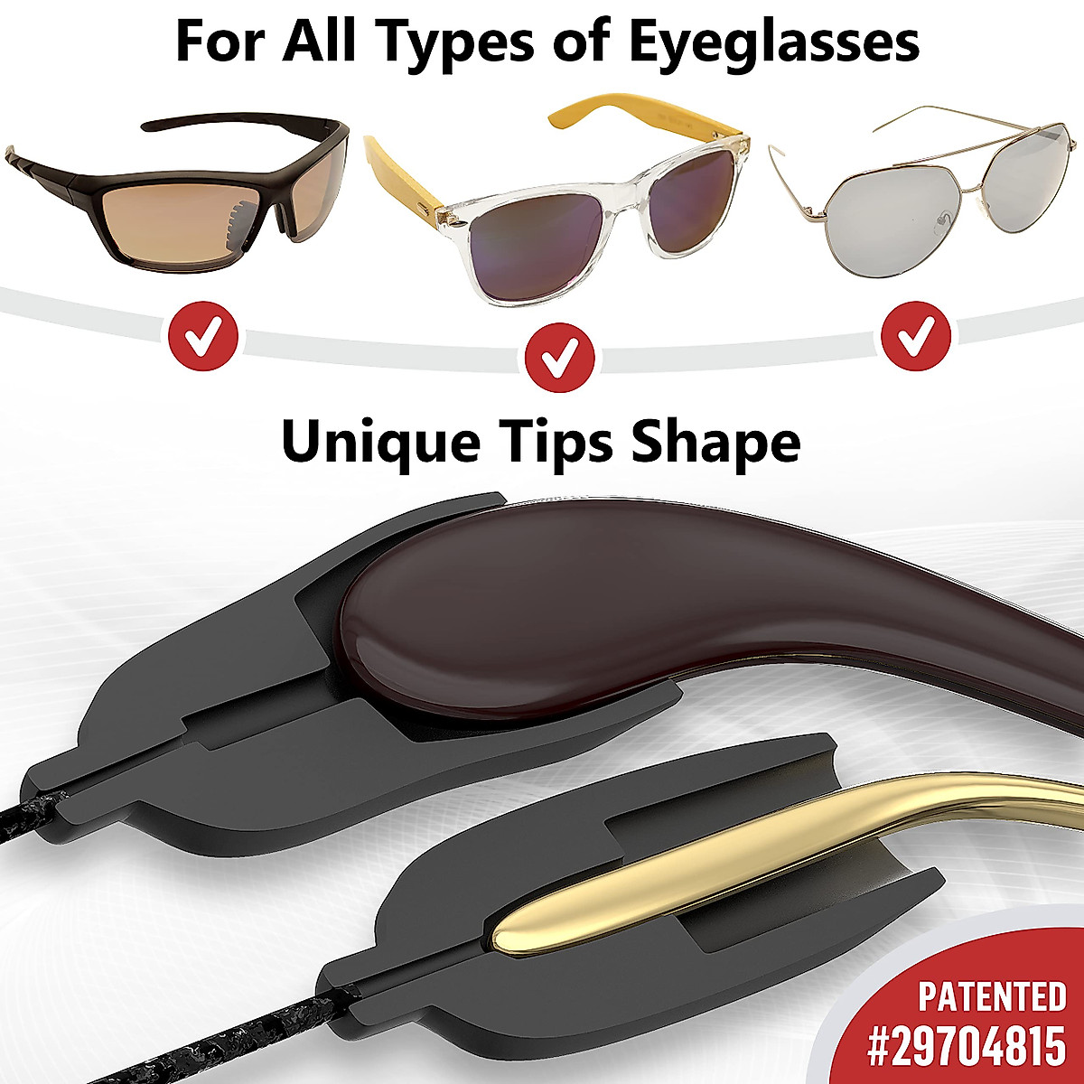 SIGONNA Eye Glasses String Strap Holder - No Tail Glasses Strap - Adjustable Eyeglass Strap - Wired Sunglasses Strap for Men - 14" Glass Lanyard for Women - 2 Cords