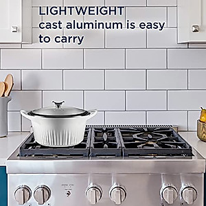 CorningWare, Non-Stick 5.5 Quart QuickHeat Dutch Oven Pot with Lid, Lightweight, Ceramic Non-Stick Interior Coating for Even Heat Cooking, Perfect for Baking, Frying, Searing and More, French White