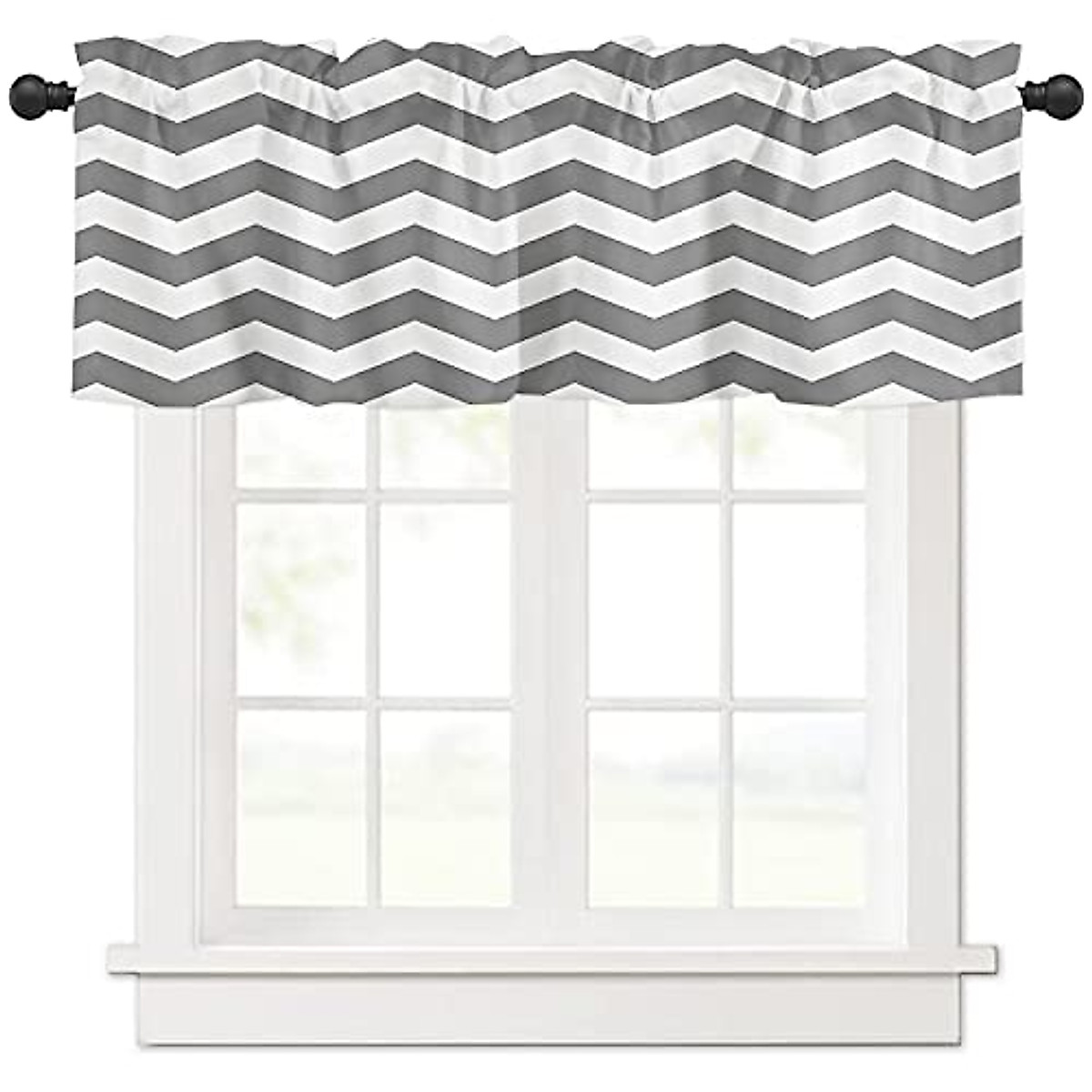 Artwork Store Valances Windows Curtain Simple Chevron Zig Zag Gary and White Ripple Kitchen Valances Rod Pocket Window Treatment Short Curtains Valance for Window 1 Panel,42 by 18 inches