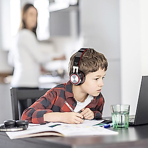 ELECDER i39 Headphones with Microphone Foldable Lightweight Adjustable On Ear Headsets with 3.5mm Jack for Cellphones Computer MP3/4 Kindle School Red/Black