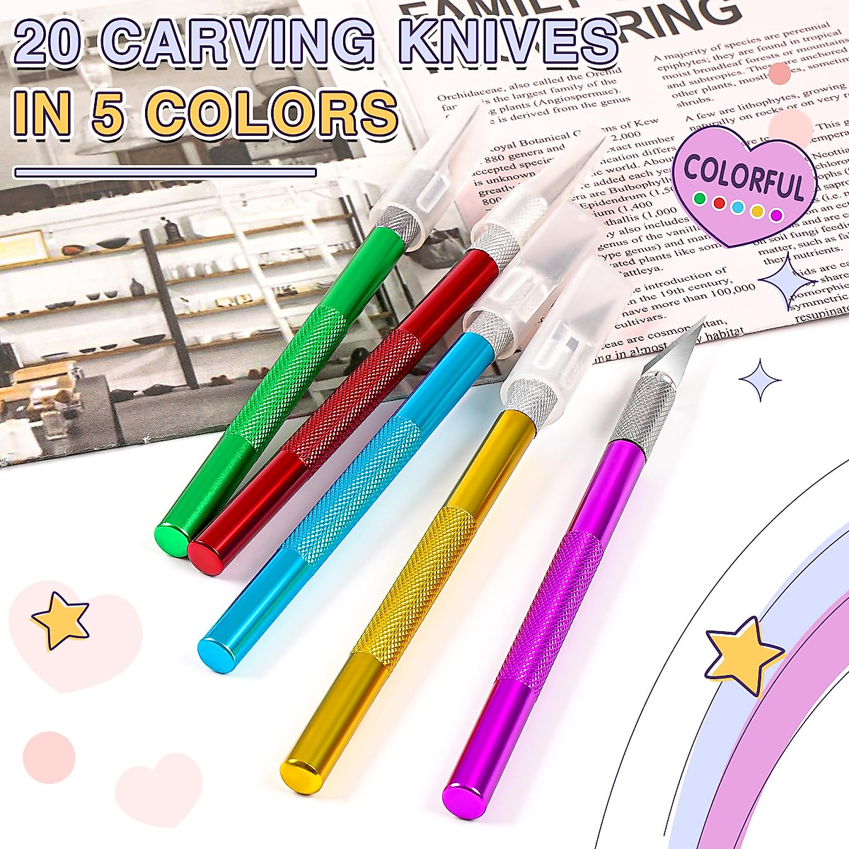 DIYSELF 20 Pack Exacto Knife, Exacto Knives Bulk, Craft Knife for Paper, Wood, Cardboard, Plastic, Stencil, Art, Clay, Hobby Knife with Exacto Knife Blades, Precision Knife