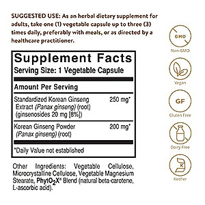 Solgar Korean Ginseng Root Extract, 60 Vegetable Capsules - Immune Support - Standardized, Full Potency (SFP) - Non-GMO, Vegan, Gluten Free, Dairy Free, Kosher - 60 Servings