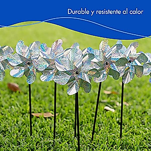BIRD BLINDER Premium Repellent PinWheels – Sparkly Holographic Pin Wheel Spinners Scare Off Birds and Pests (Set of 8) - Easy Assembling Bird Repellent Devices Outdoor - Humanely Keep Birds Away