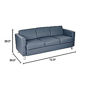 Office Star Pacific Sofa with Padded Box Spring Seats and Silver Finish Legs, Dillon Blue Faux Leather