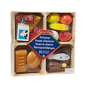Melissa & Doug Food Groups - 21 Wooden Pieces and 4 Crates, Multi - Play Food Sets For Kids Kitchen, Pretend Food, Toy Food For Toddlers And Kids Ages 3+