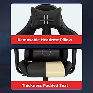 Gaming Chair Office Chair Desk Chair with Lumbar Support Headrest Armrest Task Rolling Swivel Massage PC E-Sports Racing Chair PU Leather Adjustable Ergonomic Computer Chair for Men (Black)