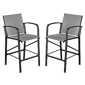 VONZOY Outdoor Bar Stools Set of 2, Comfortable Bar Height Outdoor Chairs, Patio Bar Stools w/All-Weather Mesh, 300lb Capacity - Grey