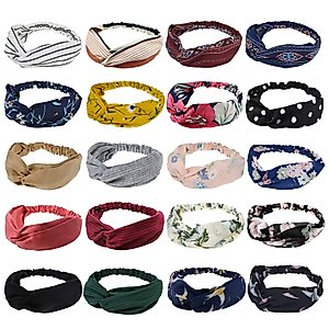 DRESHOW 20 Pack Turban Headbands for Women Elastic Back Twisted Hair Bands Face Vintage Cross Head Wrap Hair Accessories