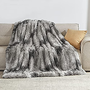 BEAUTEX Faux Fur Throw Blanket, Soft Sherpa Fluffy Blankets, Warm Thick Plush Flannel Blanket, Luxury Fuzzy Blankets for Room Decor, Shaggy Comfy Blanket for Couch Sofa Bed Grey, 50x 60