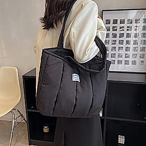 Puffer Tote Bag for Women Puffy Shoulder Bag Quilted Cotton Padded Large Purses and Handbags
