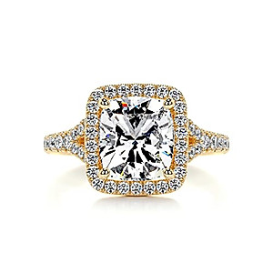 Solid Gold Handmade Engagement Ring 2 CT Cushion Cut Moissanite Diamond Halo Bridal Wedding Ring for Anniversary Propose Gift (10K Solid Yellow Gold)
