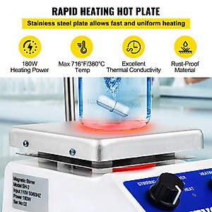 VEVOR SH-2 Magnetic Stirrer, 0-2000 RPM, 1000ml Mixing Capacity Laboratory Magnetic Stirrer Hotplate w/Stand, 180W Heating Power ＆ 380°C Max Heating Temperature, for Lab Liquid Mixing Heating