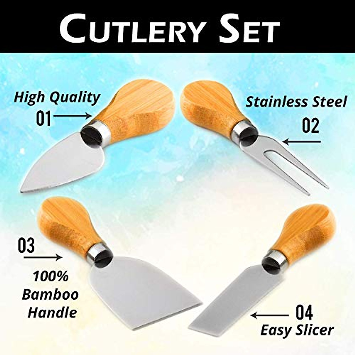 Bamboo Cheese Board & Cutlery Set - Large Charcuterie Board Set Cheese Platter with Slide-Out Drawer - House Warming Gifts New Home, Anniversary Wedding Gifts for Couples, & Cool Bridal Shower Gifts