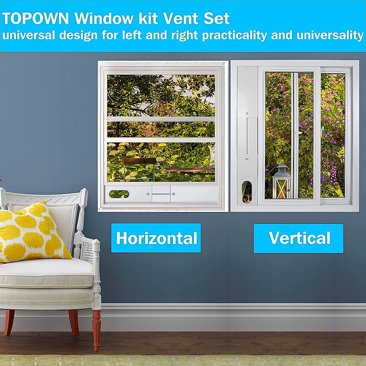 TOPOWN Portable Ac Window Kit, 5"/5.9" Hose Universal Window Slide Kit Plate for Ac Window Vent Kit Vertical/Horizontal -Max Adjustable Length 122cm/48- with 5.9"/15cm and 5"/13cm Adaptor