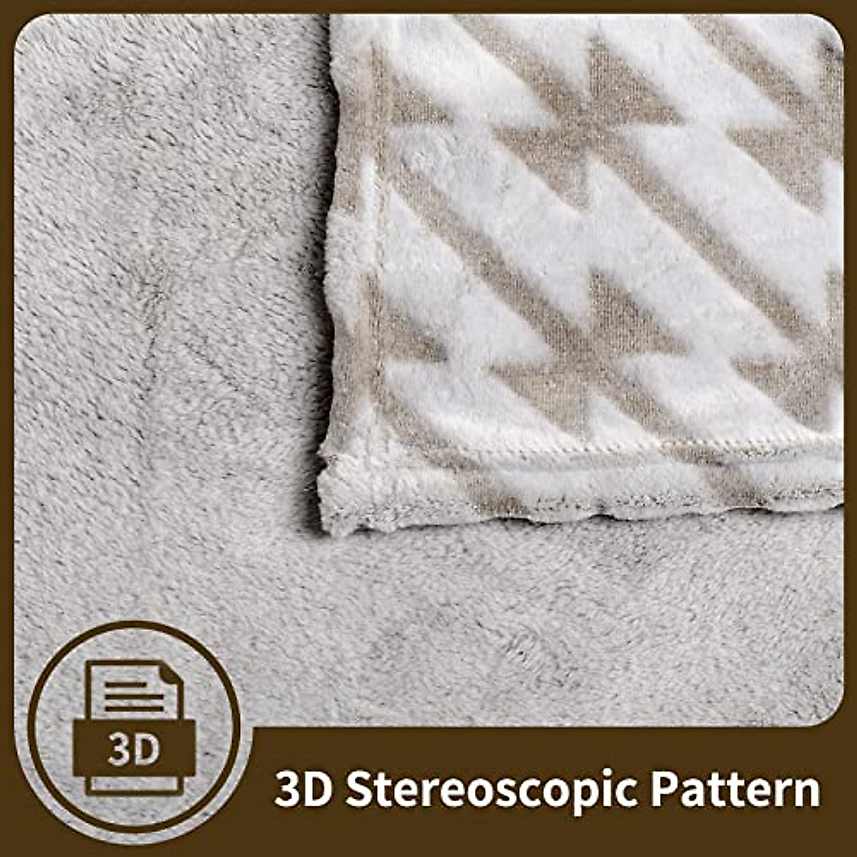 FY FIBER HOUSE Throw Blanket Flannel Fleece Lightweight Cozy Plush Microfiber - 3D Houndstooth Print Throw for Sofa Couch Bed, 50"X60", Oak