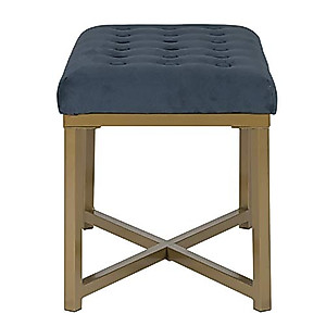 Homepop Home Decor | Upholstered Tufted Velvet Ottoman Bench | Ottoman Bench for Living Room & Bedroom, Blue, 24 x 16 x 17-1/2 inches high
