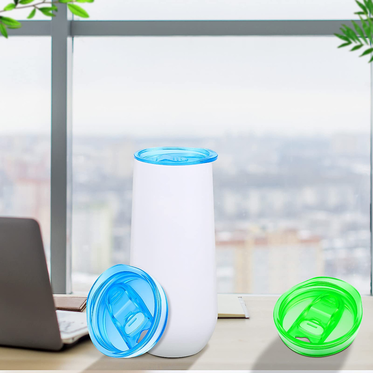 2 Pcs 20 oz Skinny Replacement Lids Tumbler Replacement Lids Plastic Splash Resistant Lids Covers Spill Proof Skinny Tumbler Lid Cup Covers for Mouth Tumbler Cooler Cup (Green, Light Blue)