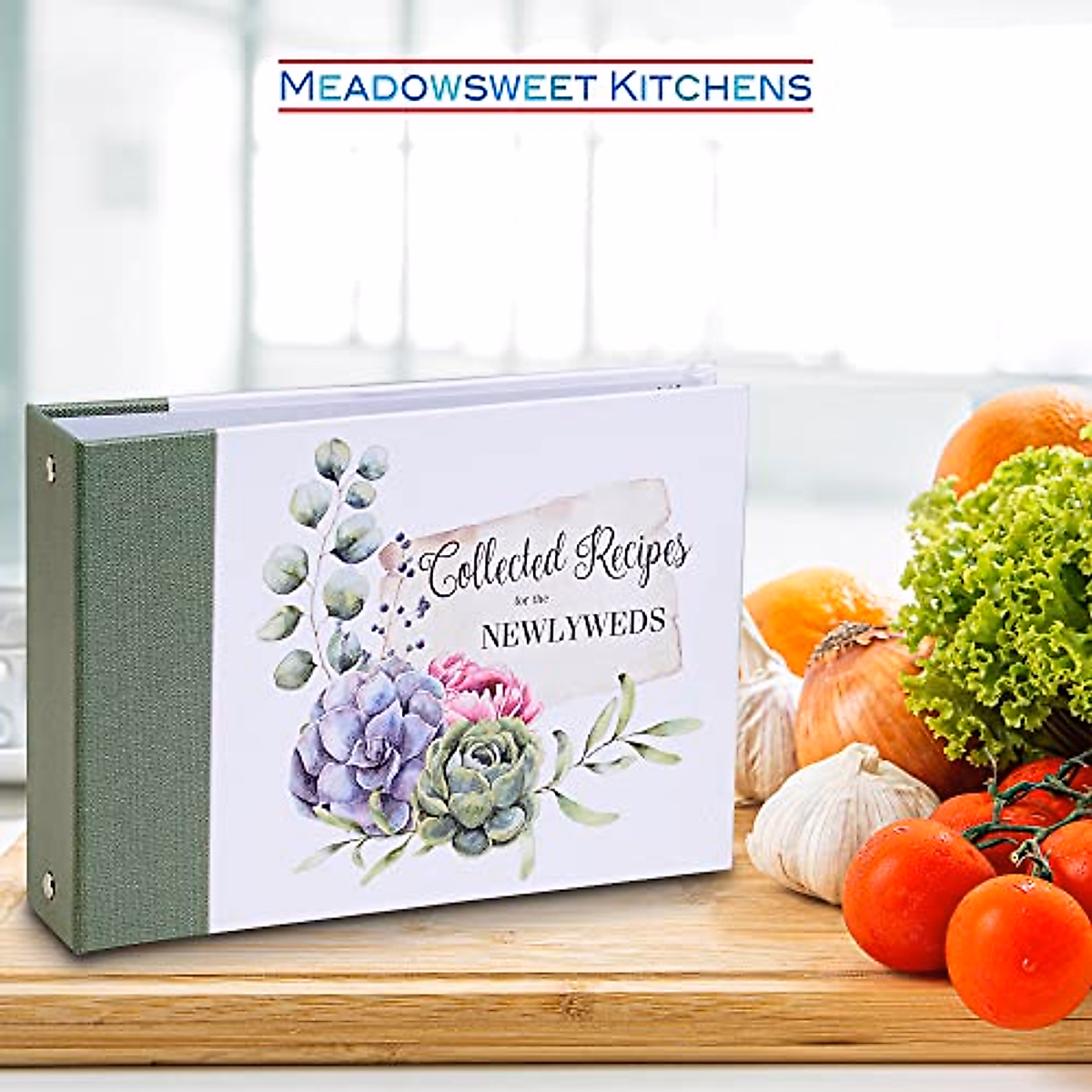 Meadowsweet Kitchens Newlyweds Recipe Card Holder Cookbook Mini 2 Ring Binder Organizer - Recipe Binder Cook Book w/ 50 4 x 6 Cards, 50 Clear Card Sleeves, & 12 Card Dividers w/Categories - Newlyweds