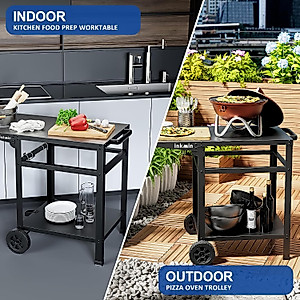 inkmin Pizza Oven Cart Table Outdoor Grill Cart Double-Shelf Movable BBQ Grill Table Stand Stainless Kitchen Food Prep Trolley Worktable Commercial Multifunctional Portable Dining Cart (Double-Deck)