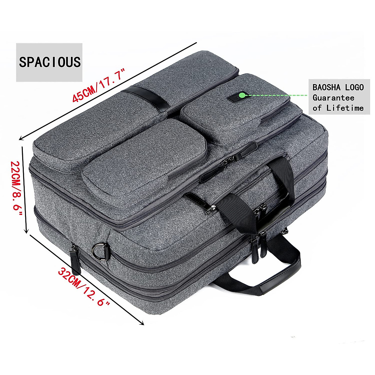 Hybrid Briefcase Backpack Convertible Large 17inch College School Computer bag Multi-Functional Travel Rucksack (Grey)