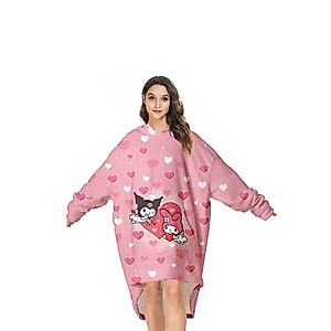 Perwzupe Blanket Hoodie Plus Size Wearable Blankets Oversized Sherpa Sweatshirt with Giant Pocket, Thick and Warm Flannel Blanket with Sleeves 5'5"-5'11"