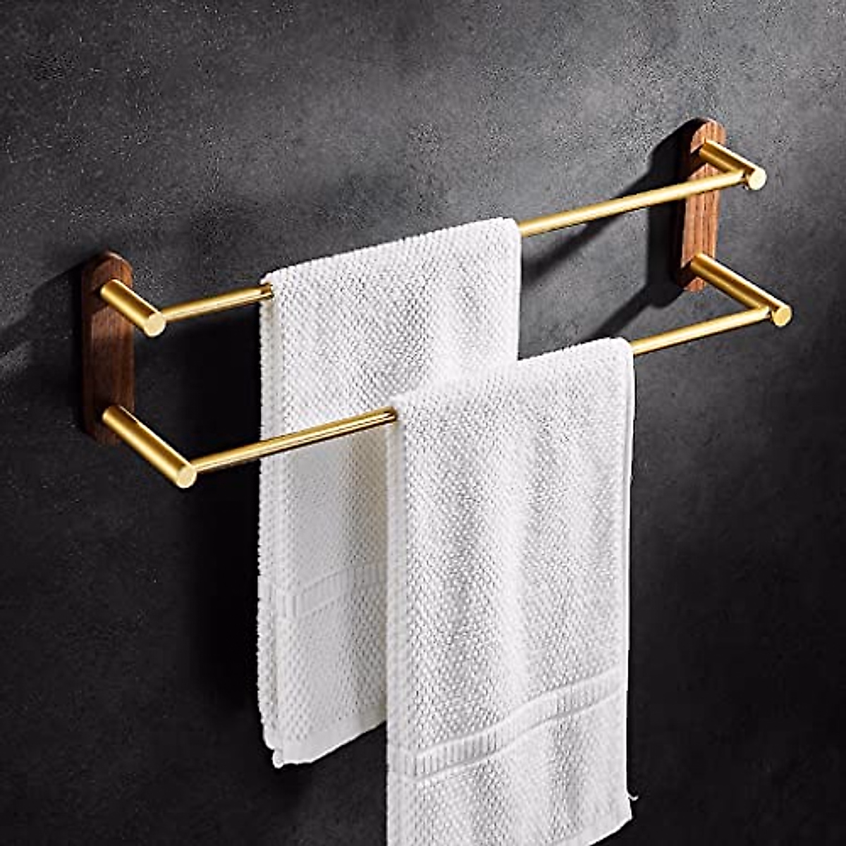Bath Towel Bar Walnut Bathroom Towel Rail, Towel Rack, Solid Wood Multi-Layer Rack, Towel Hanging Extended Golden Three Rods Towel Holder (Color : Double Pole 48cm)