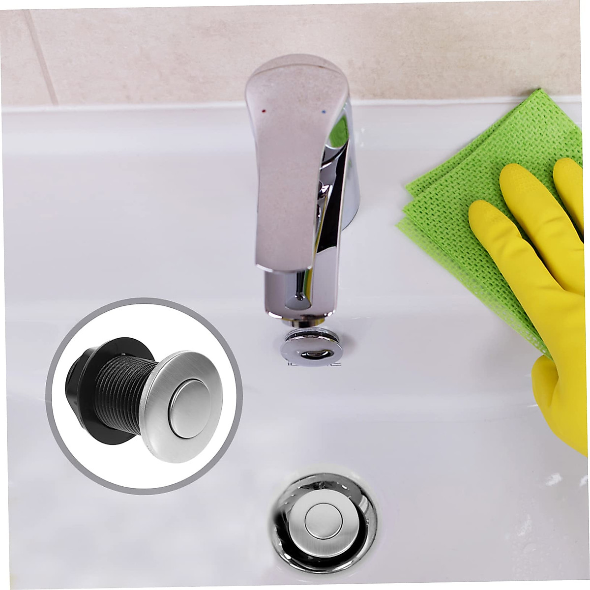 Veemoon Air Button Silver Bathtub Drain Door Insurance Garbage Disposal Button Badger Kraus Sink Accessories Air Garbage Disposal Trash Switch Sink Air Stainless Steel Supplies Massage