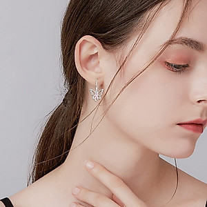 Butterfly Dangle Earrings Sterling Silver Breast Cancer Awareness Earrings Pink Ribbon Earrings Breast Cancer Survivor Gifts for Women