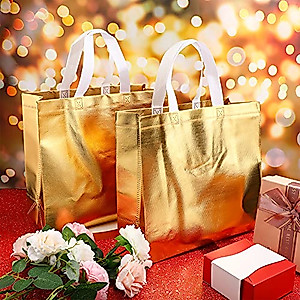 30 Pieces Glossy Reusable Grocery Bag Gift Bags with Handles for Wedding (Gold,12.6 x 4.72 x 11.02 Inch)
