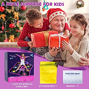 Kids Dance Mat for Girls - Birthday Gifts for 4 5 6 7 8 Year Old Girl - Toys for Ages 4 5-7 - Electronic Dance Pad with Light Up 6 Button & Wireless Bluetooth & 5 Game Modes